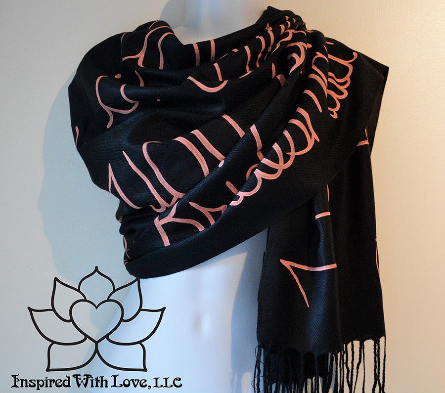 Custom Hand-painted Script Pashmina Black Scarf - Inspired With Love