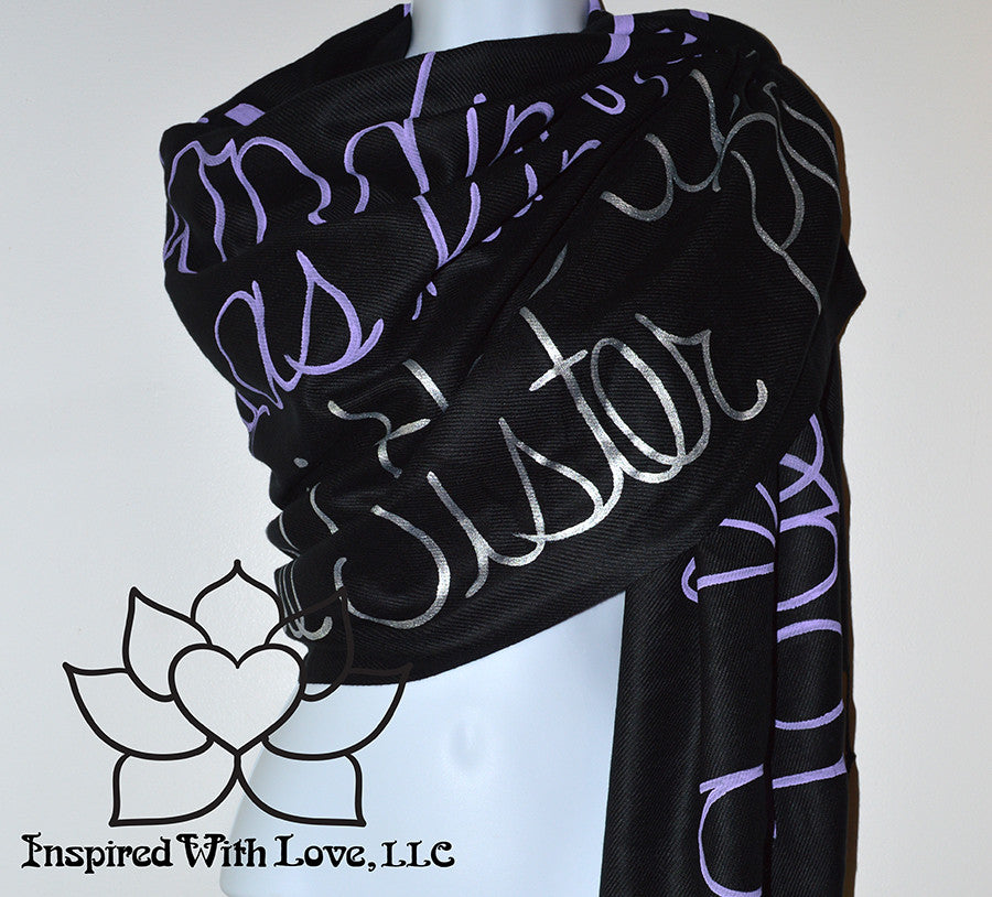 Custom Hand-painted Script Pashmina Black Scarf - Inspired With Love