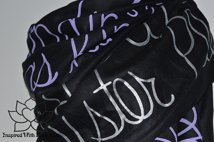 Custom Hand-painted Script Pashmina Black Scarf - Inspired With Love