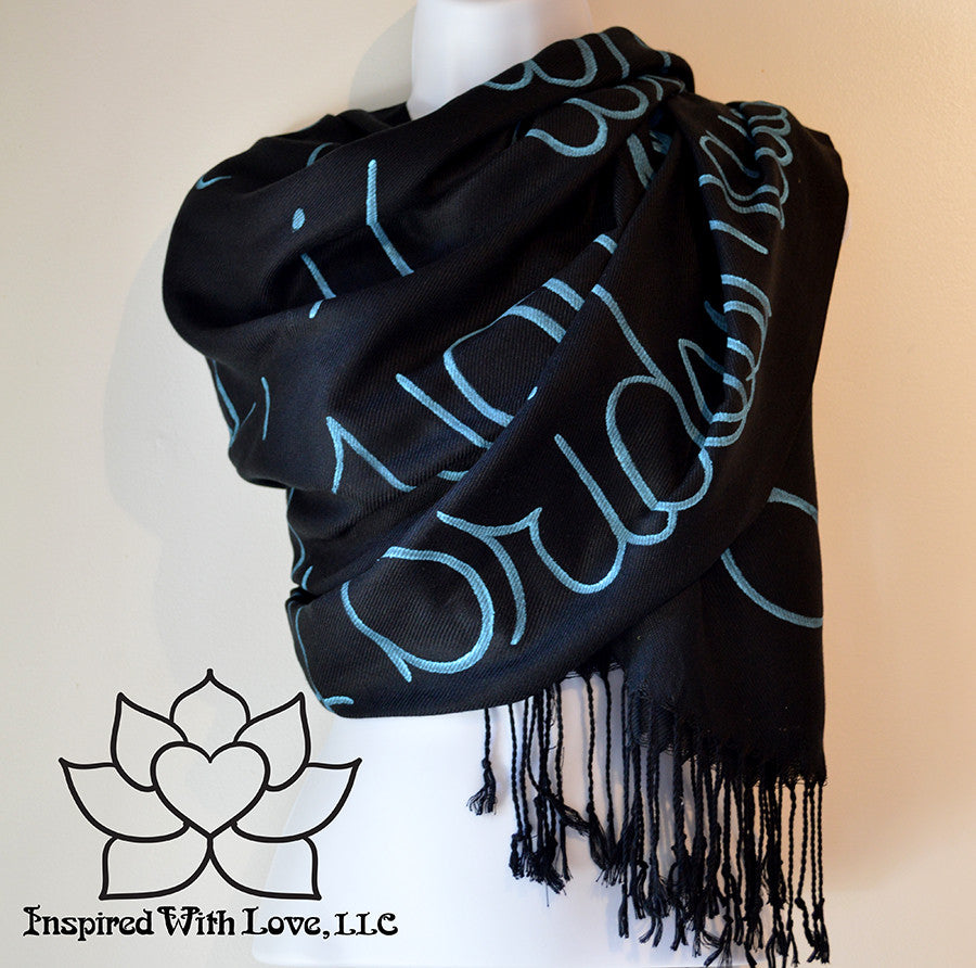 Custom Hand-painted Script Pashmina Black Scarf - Inspired With Love