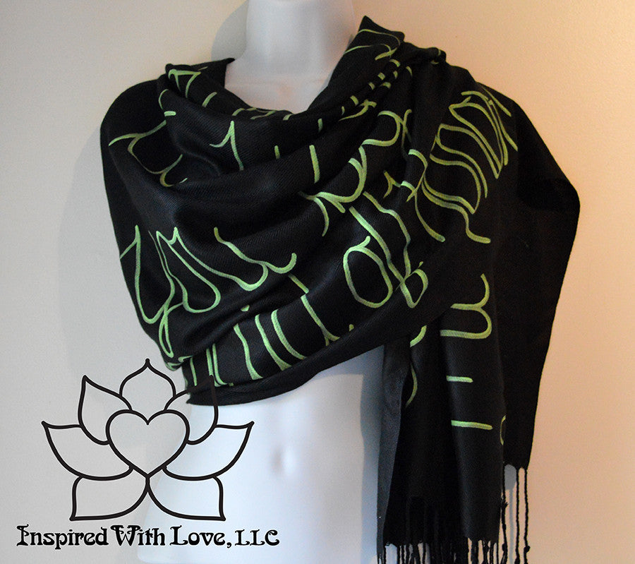 Custom Hand-painted Script Pashmina Black Scarf - Inspired With Love