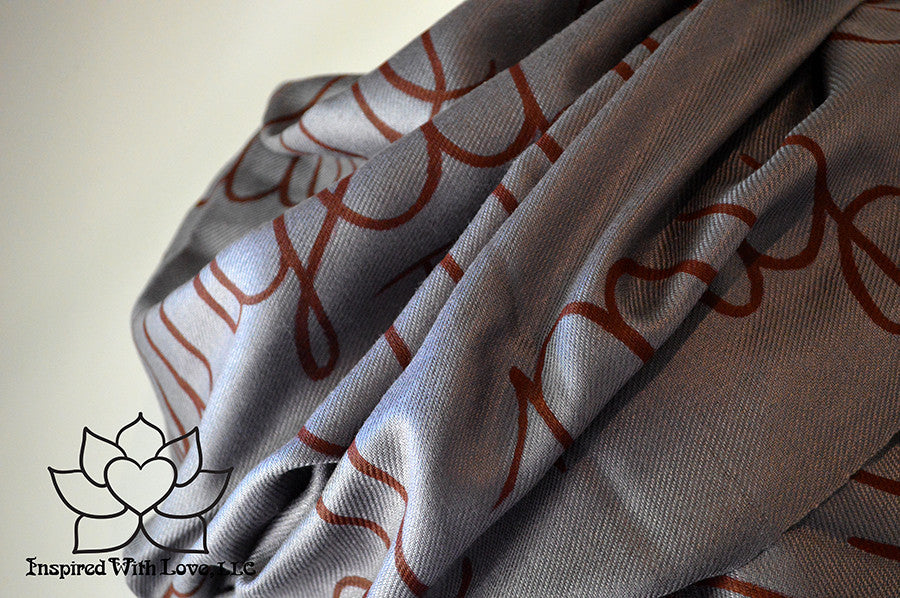 Custom Handpaint Script Pashmina Dark Gray Scarf - Inspired With Love