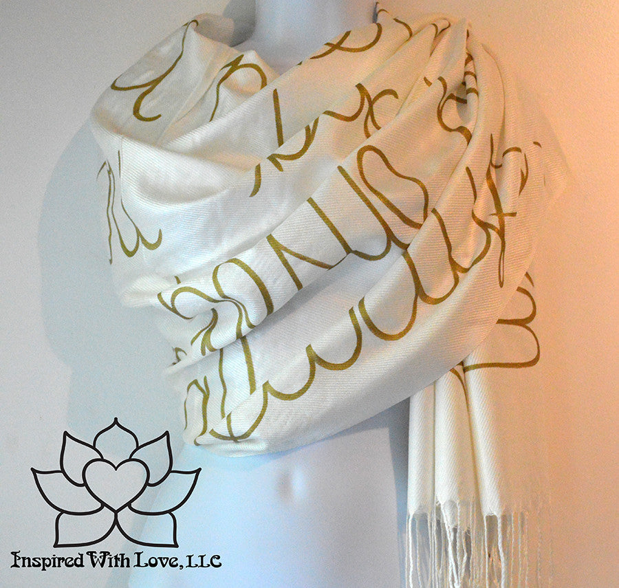 Custom Script Pashmina Silk Ivory Scarf - Inspired With Love