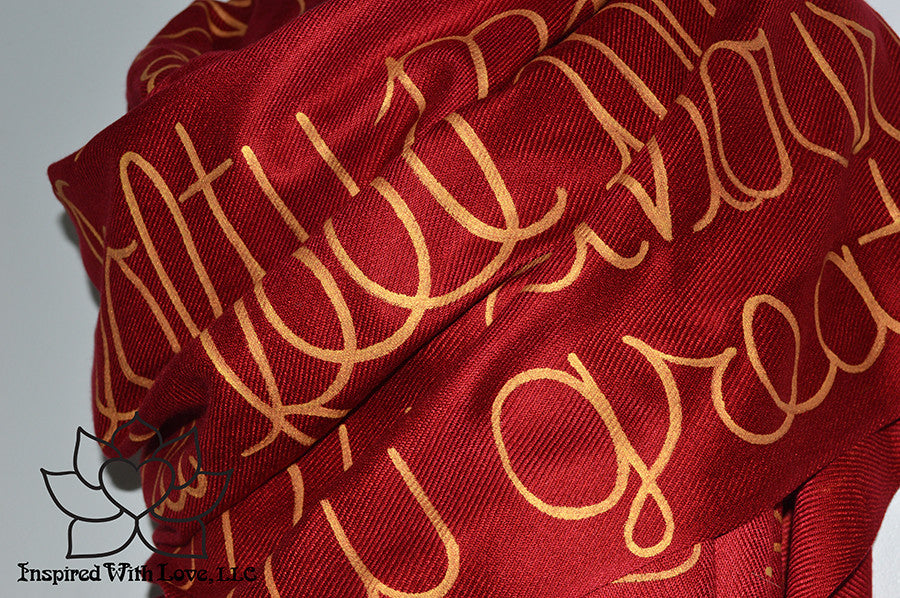 Custom Hand-painted Message Script Maroon Scarf - Inspired With Love