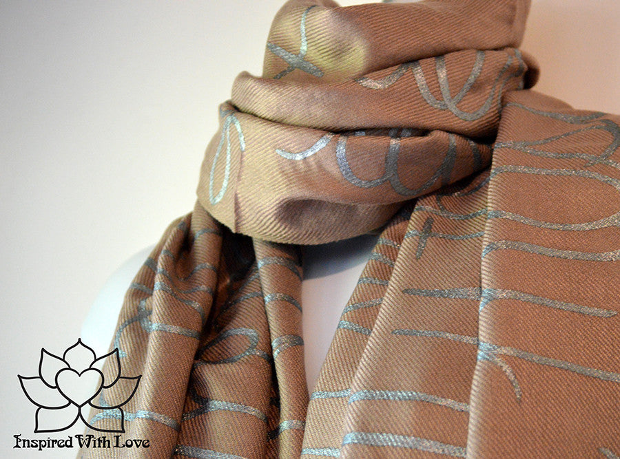 Custom Hand-painted Script Pashmina Mocha Scarf - Inspired With Love